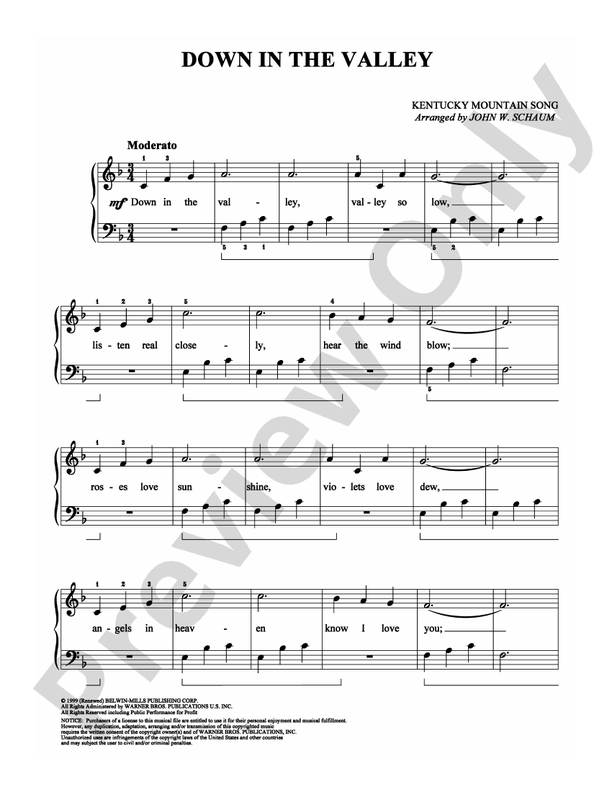 Down in the Valley - Arr. John W Schaum - Easy Piano (Digital Download