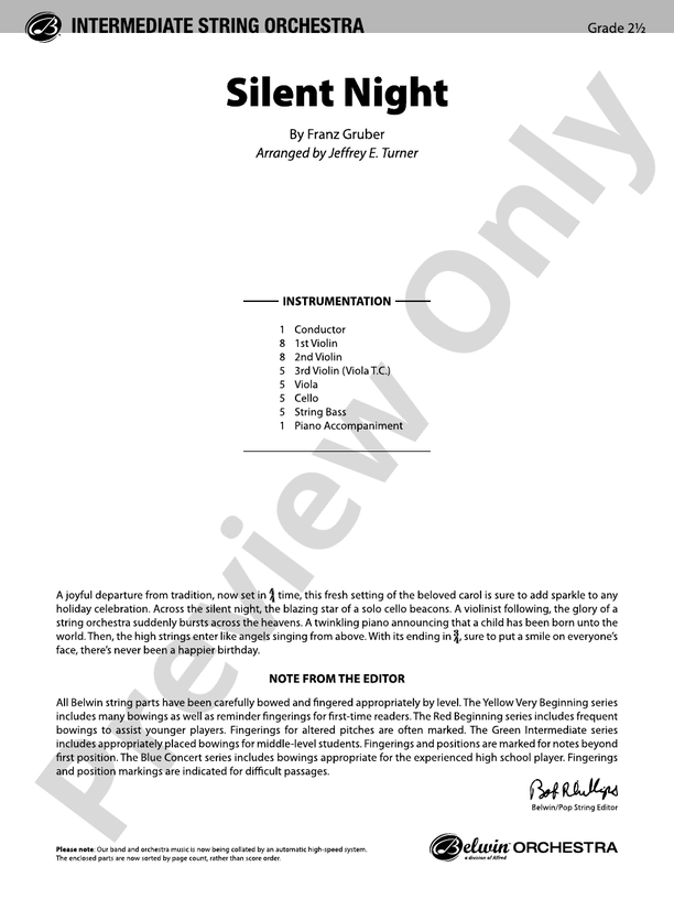 Silent Night - String Orchestra Conductor Score & Parts (Digital Downl