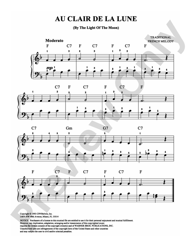 Au Clair de la Lune - Arr. Unknown - Easy Piano (Digital Download)