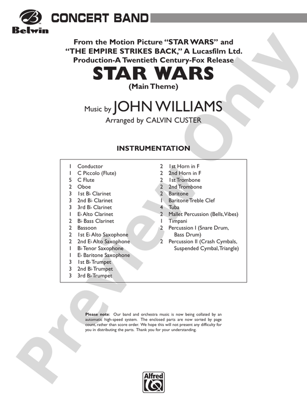 Star Wars Main Theme (Grade 3) - Concert Band Conductor Score & Parts