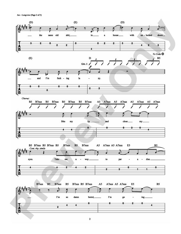 Longview - Easy Guitar TAB (Digital Download)