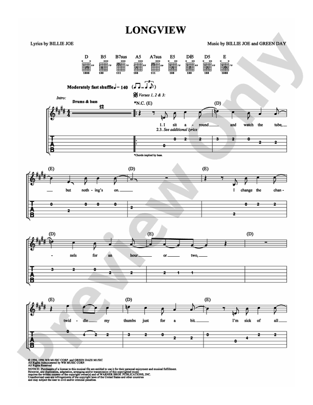 Longview - Easy Guitar TAB (Digital Download)