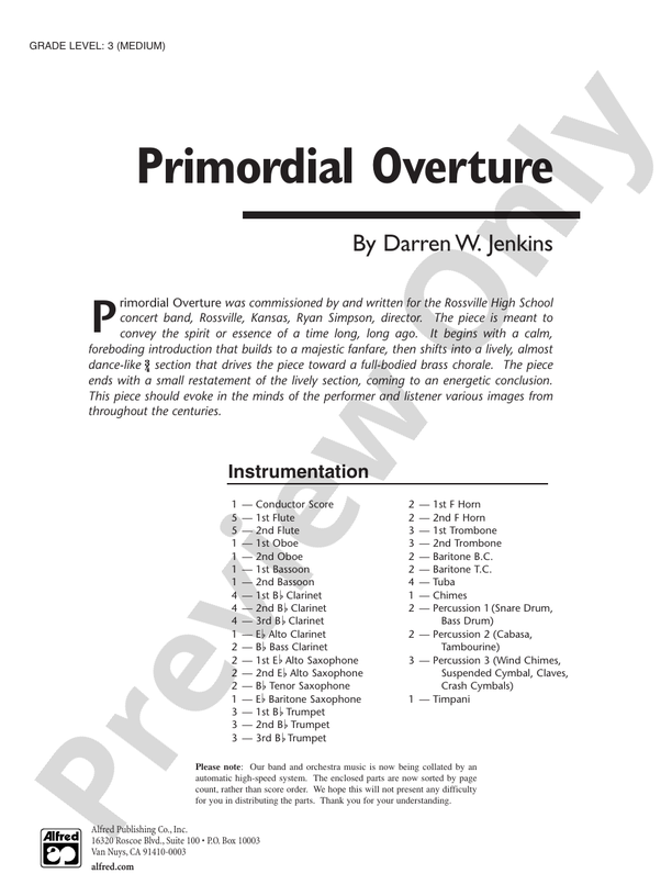 Primordial Overture - Concert Band Conductor Score & Parts (Digital Do