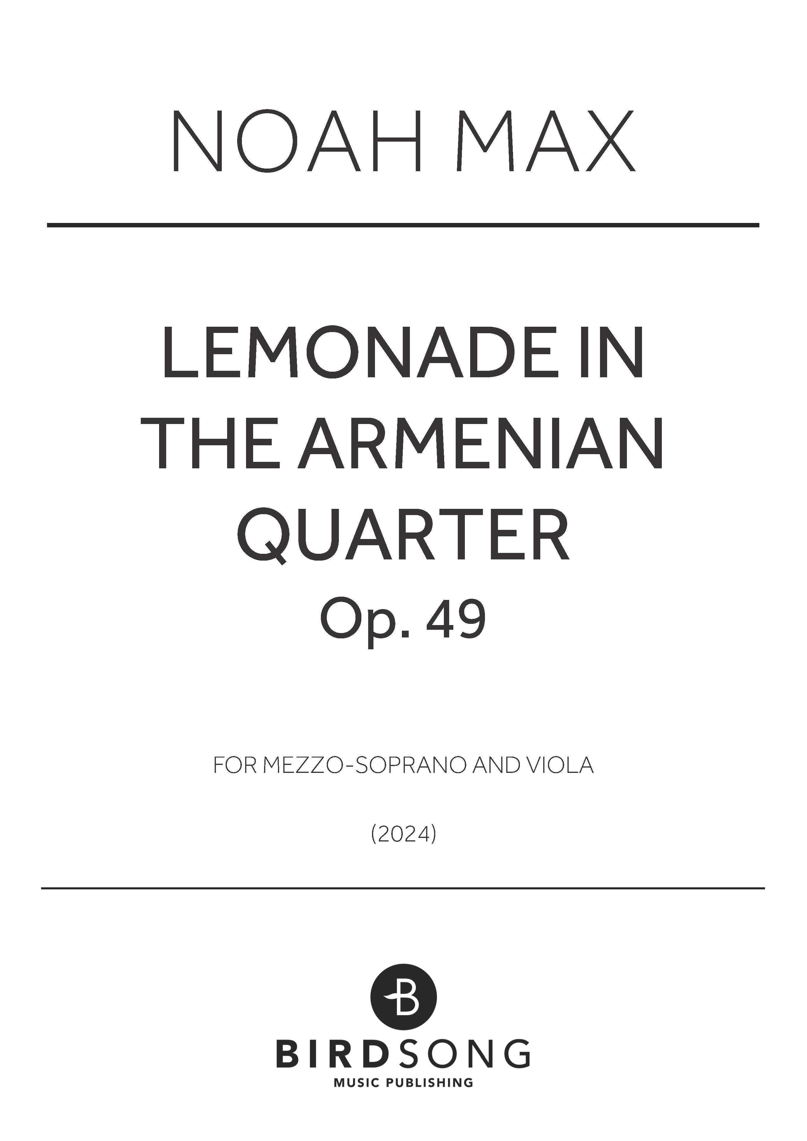 Lemonade in the Armenian Quarter - Voice/Piano (Digital Download)