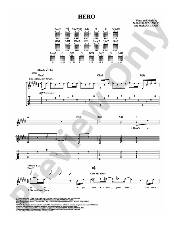 Hero - Mariah Carey - Guitar TAB (Digital Download)