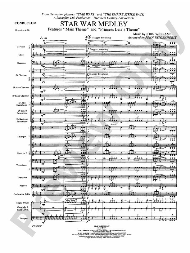 Star Wars Medley (Grade 3) - Concert Band Conductor Score & Parts (Dig