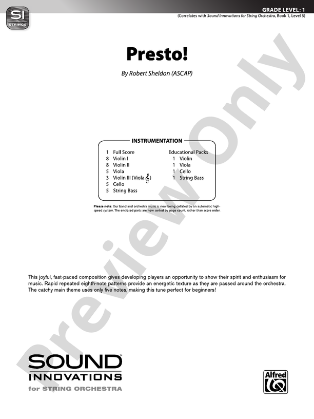 Presto! (Grade 1) - String Orchestra Conductor Score & Parts (Digital