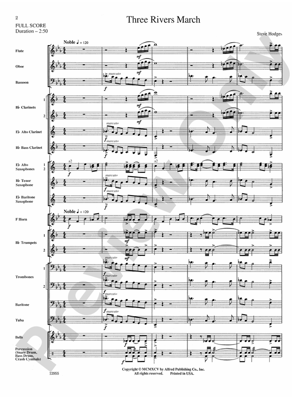 Three Rivers March - Concert Band Conductor Score & Parts (Digital Dow