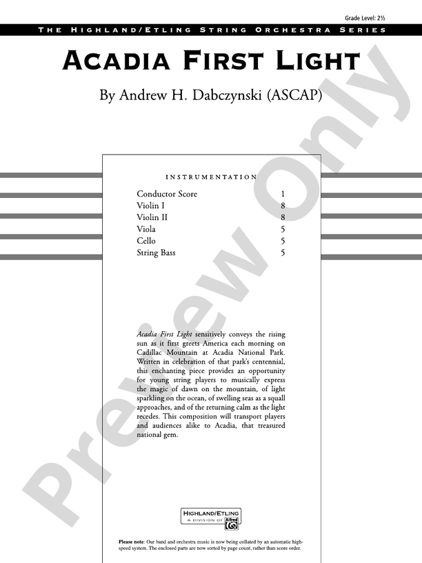Acadia First Light - String Orchestra Conductor Score & Parts (Digital