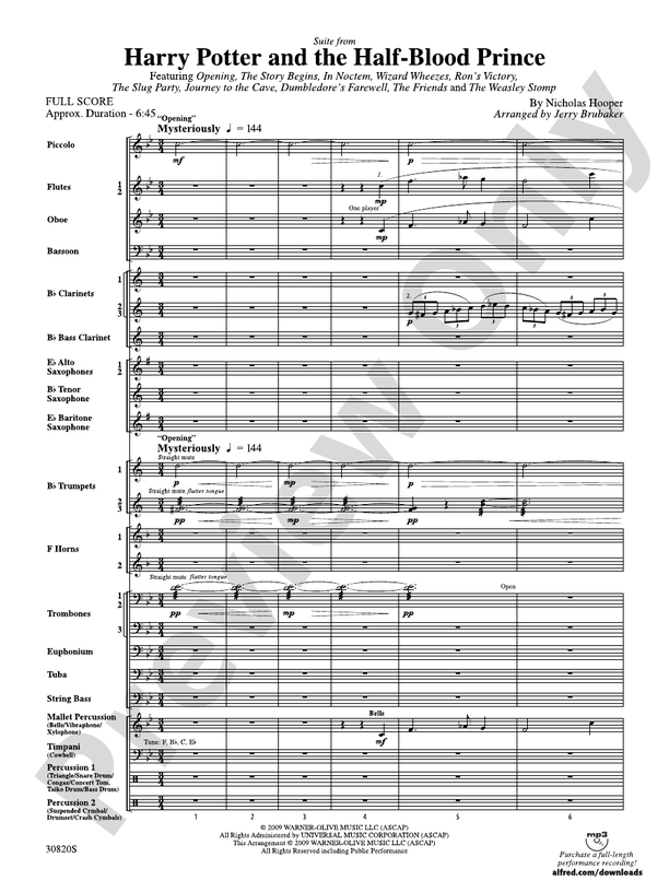 Harry Potter and the Half-Blood Prince, Suite from - Concert Band Cond