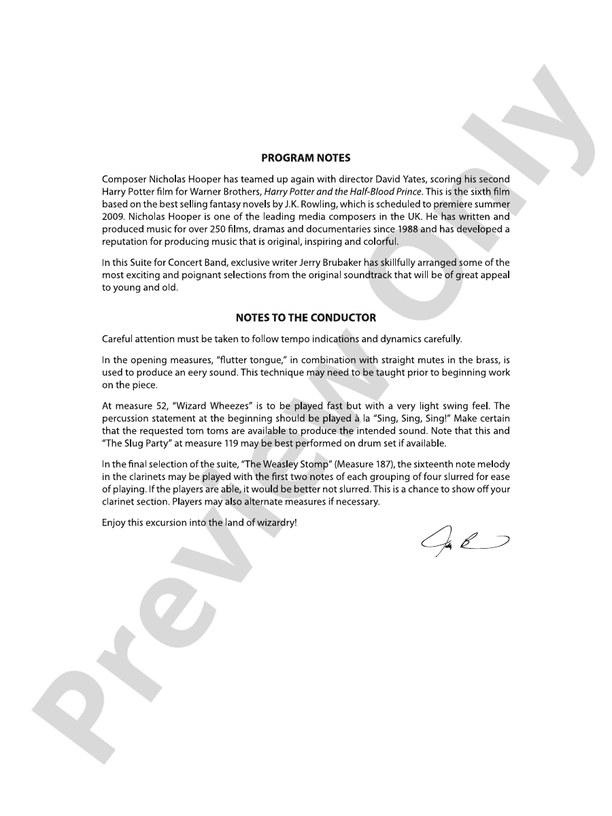 Harry Potter and the Half-Blood Prince, Suite from - Concert Band Cond