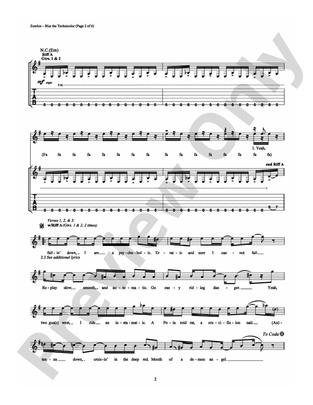 Blur the Technicolor - Guitar TAB (Digital Download)