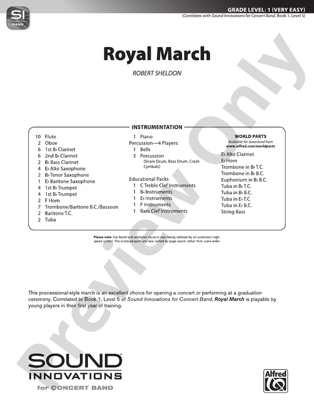 Royal March (Robert Sheldon) - Concert Band Conductor Score & Parts (D