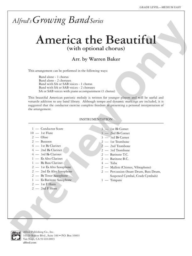 America, the Beautiful (with optional SA/SAB chorus) - Concert Band Co