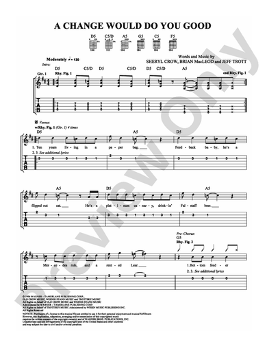 A Change Would Do You Good - Easy Guitar (Digital Download)