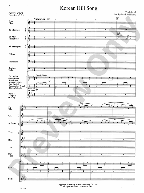 Korean Hill Song - Concert Band Conductor Score & Parts (Digital Downl