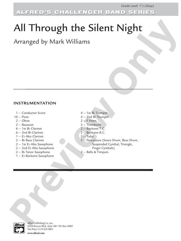 All Through the Silent Night - Concert Band Conductor Score & Parts (D