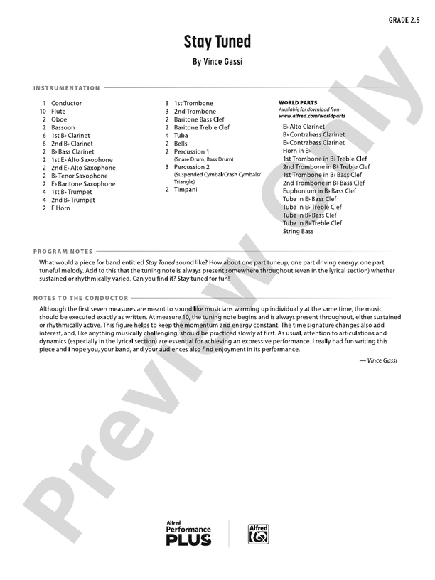 Stay Tuned - Concert Band Conductor Score & Parts (Digital Download)
