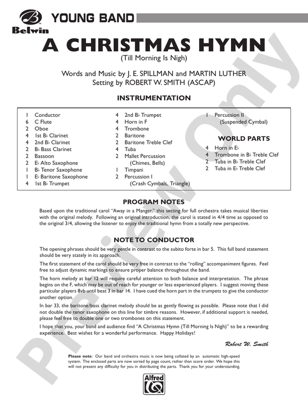 A Christmas Hymn - Concert Band Conductor Score & Parts (Digital Downl