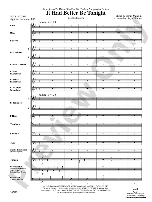 It Had Better Be Tonight (Meglio Stasera) - Concert Band Conductor Sco