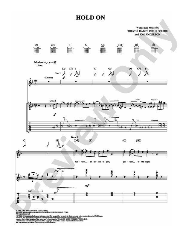 Hold On - Yes - Guitar TAB (Digital Download)