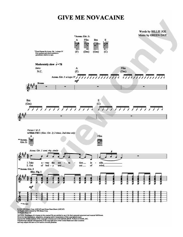 Give Me Novacaine - Guitar TAB (Digital Download)