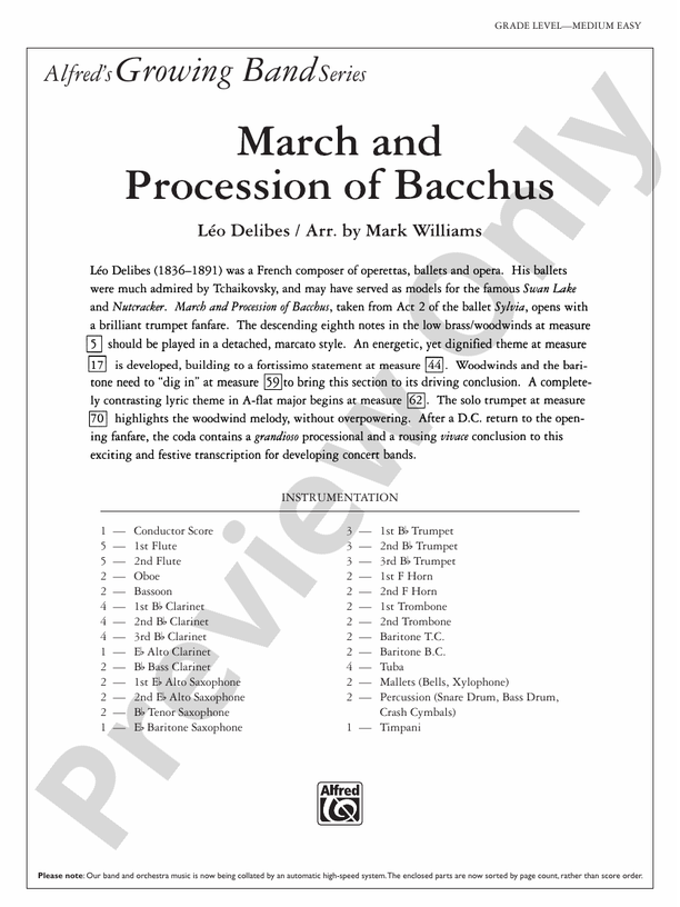 March and Procession of Bacchus (Grade 3) - Concert Band Conductor Sco