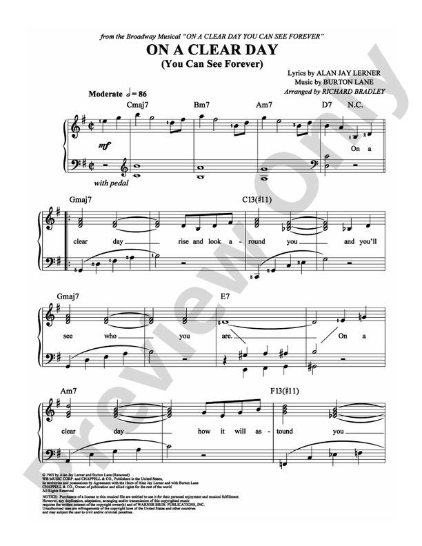 On A Clear Day (You Can See Forever) - Arr. Richard Bradley - Easy Pia