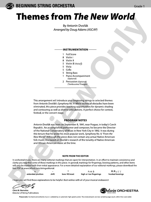 Themes from The New World - String Orchestra Conductor Score & Parts