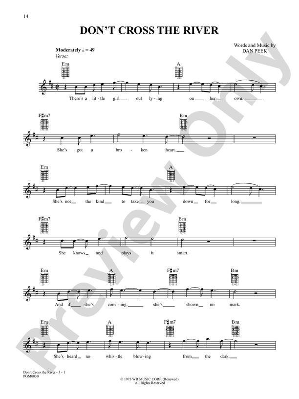 Don't Cross the River - Interm./Easy Guitar TAB (Digital Download)